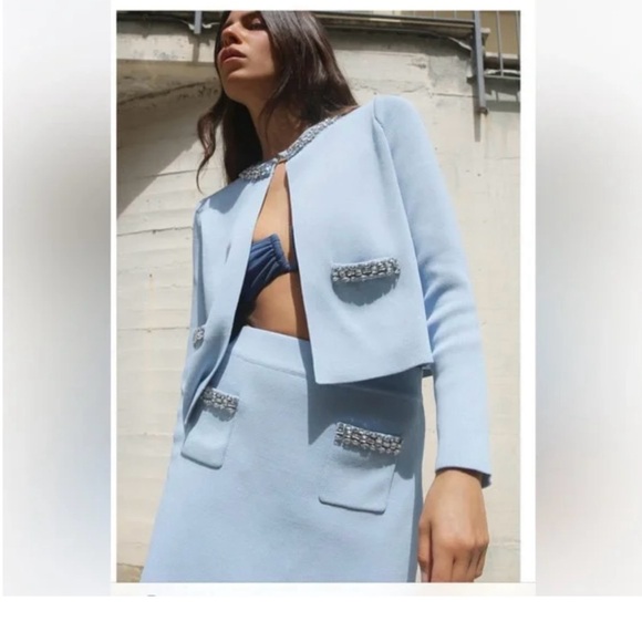 Zara | Tops | Zara Light Blue Blouse With Embellished Details | Poshmark